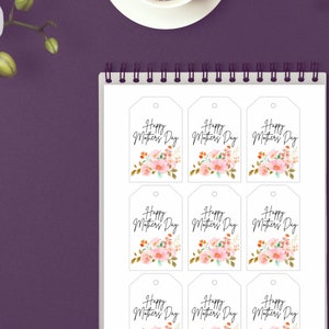 Happy Mothers Day Pink Floral Gift Tag, Sentimental Flower Favor Label ...