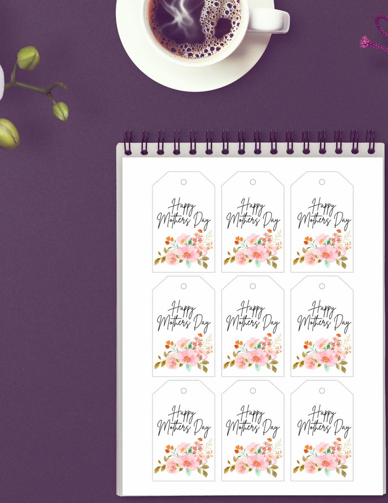 Happy Mothers Day Pink Floral Gift Tag, Sentimental Flower Favor Label ...