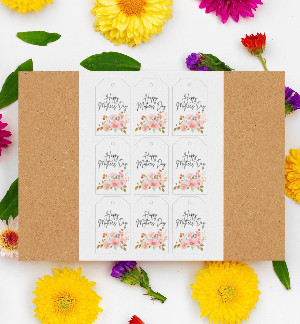 Happy Mothers Day Pink Floral Gift Tag, Sentimental Flower Favor Label ...
