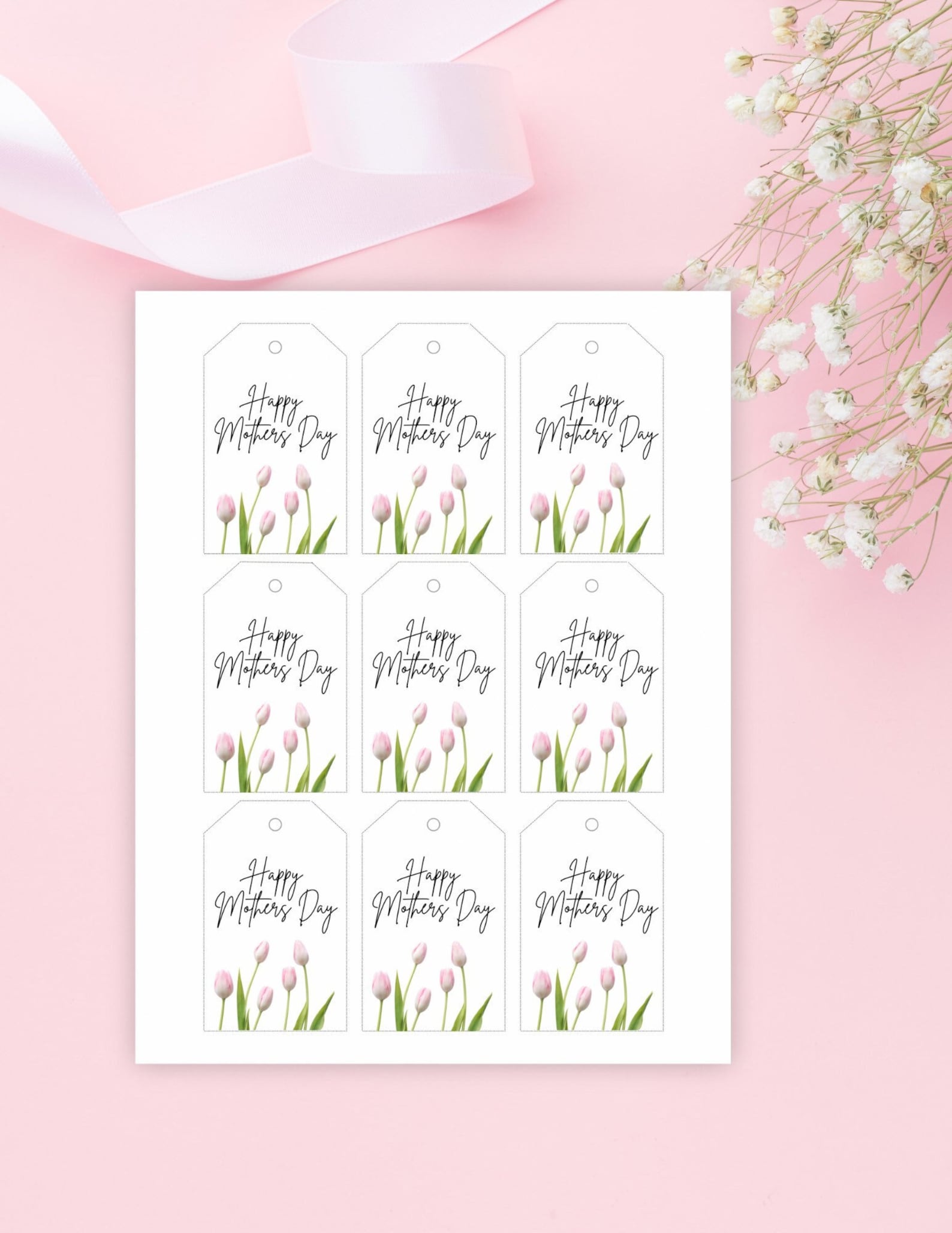 Happy Mother’s Day Tulip Flower Gift Favor Tags, Elegant Floral Gift ...