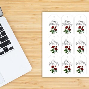 Happy Mothers Day Floral Rose Gift Tag, Sentimental Flower Favor Label ...