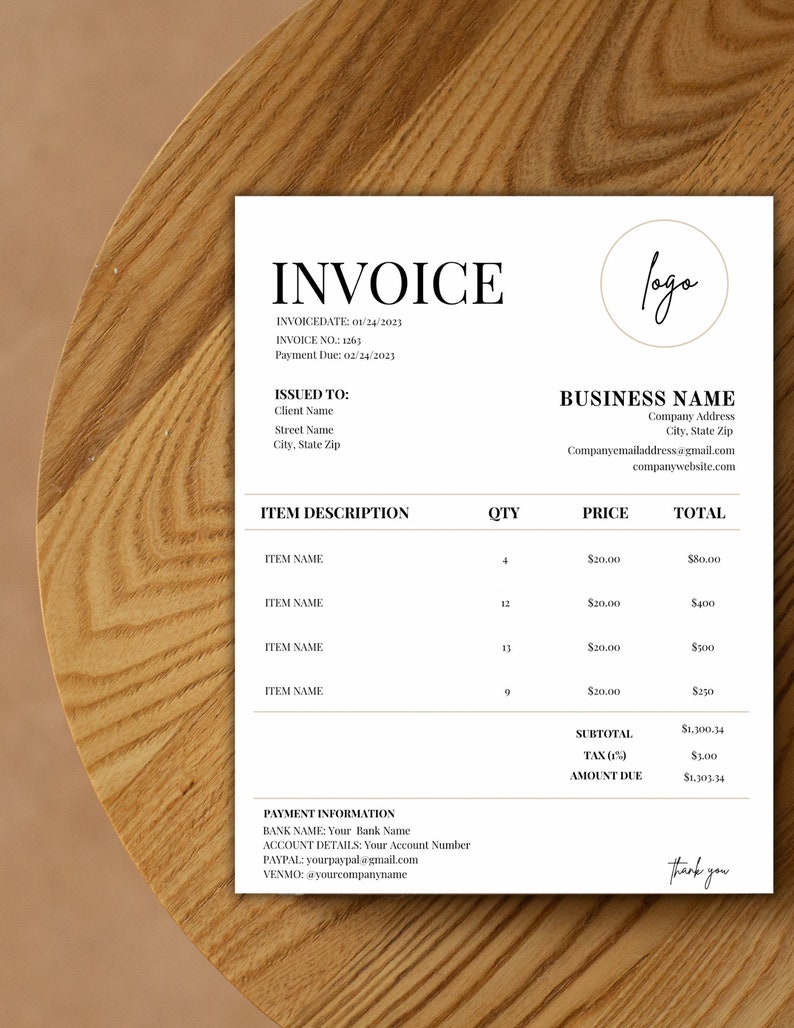 Minimalist Invoice Editable Template, Small Business Form, Simple ...