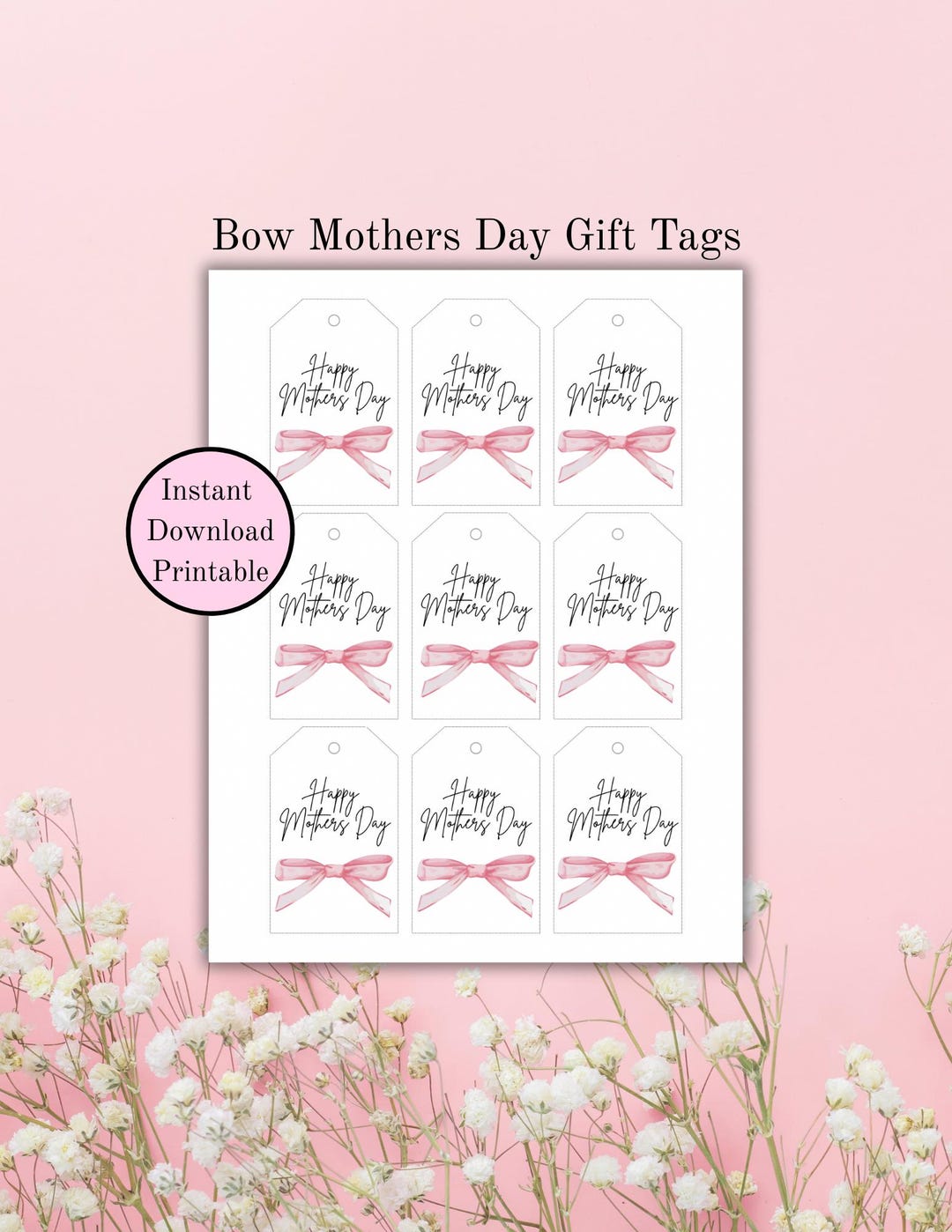 Happy Mothers Day Pink Bow Gift Tags, Sentimental Gift Label, Mom ...