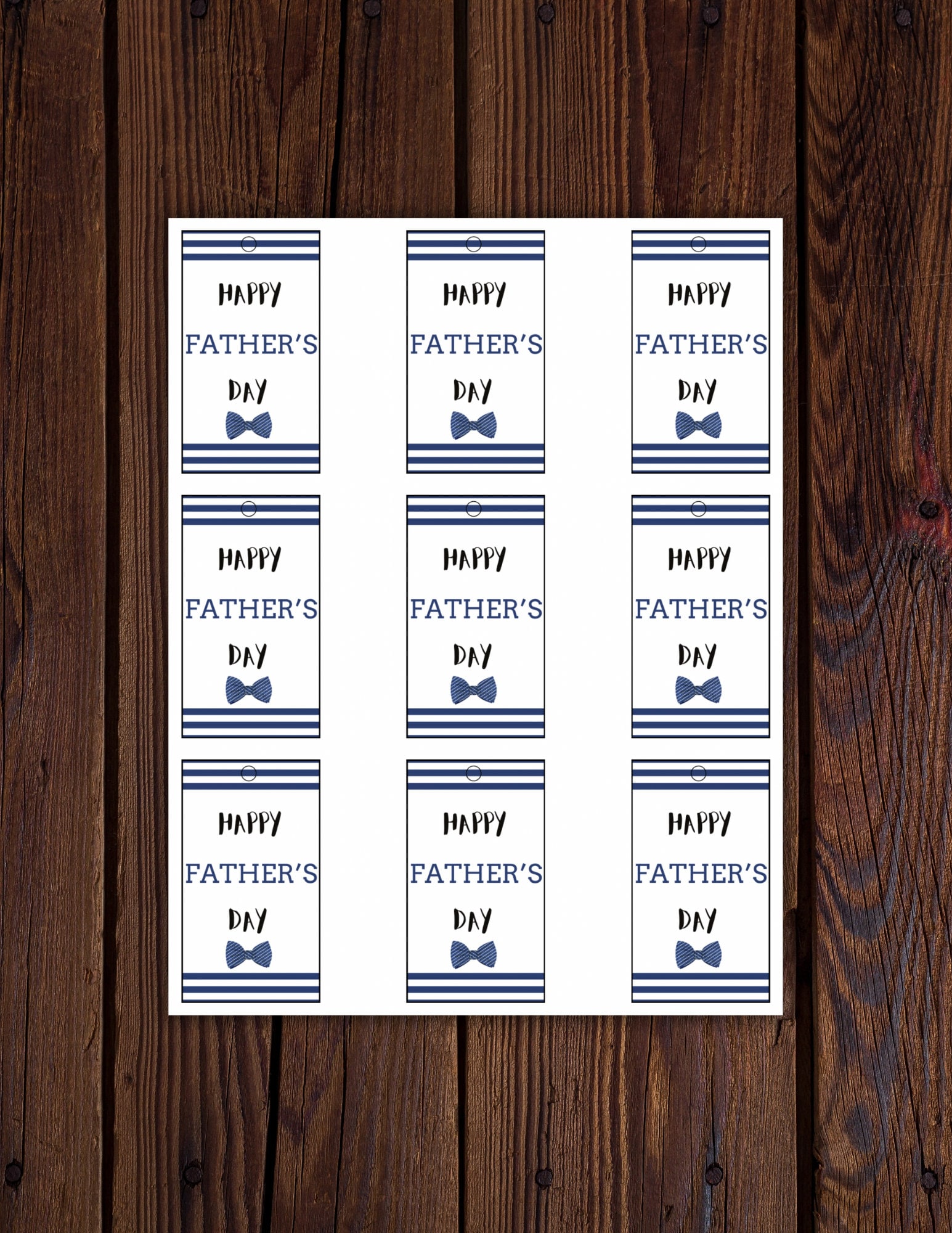 Happy Fathers Day Bow Tie Gift Tags, Navy Blue Striped Printabl PDF ...
