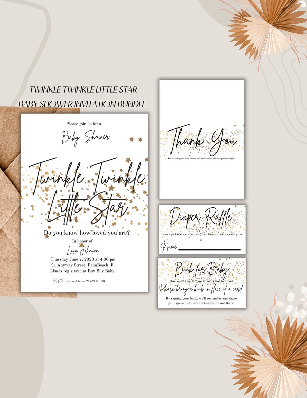 EDITABLE Twinkle Twinkle Little Star Simple Baby Shower Invitation Card ...