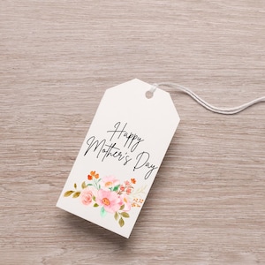 Happy Mothers Day Pink Floral Gift Tag, Sentimental Flower Favor Label ...