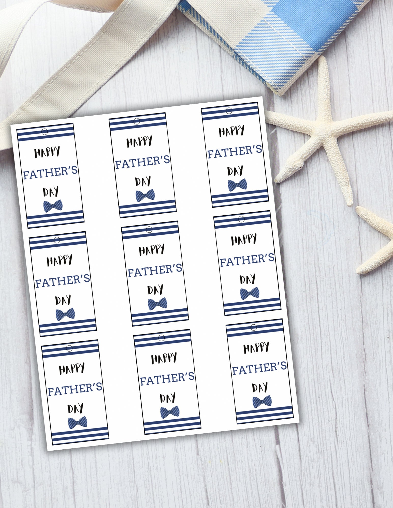 Happy Fathers Day Bow Tie Gift Tags, Navy Blue Striped Printabl PDF ...