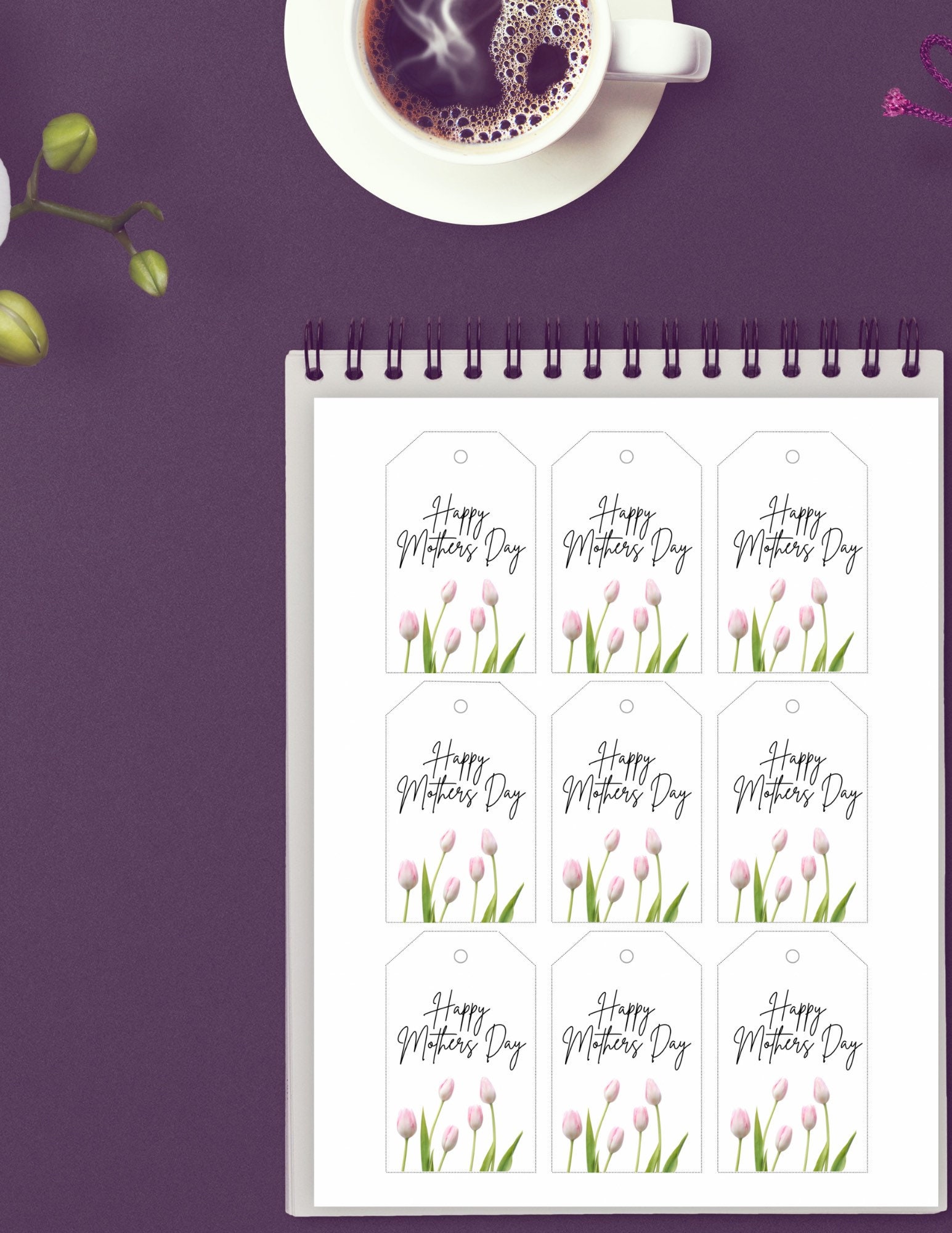 Happy Mother’s Day Tulip Flower Gift Favor Tags, Elegant Floral Gift ...