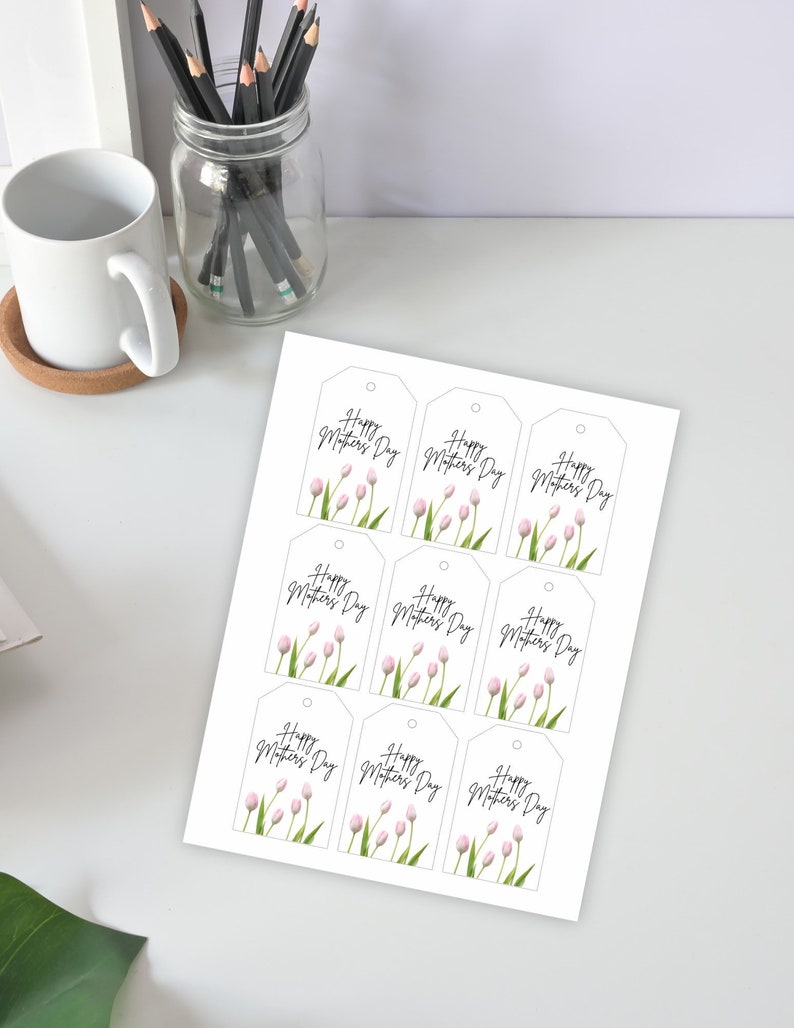 Happy Mother’s Day Tulip Flower Gift Favor Tags, Elegant Floral Gift ...