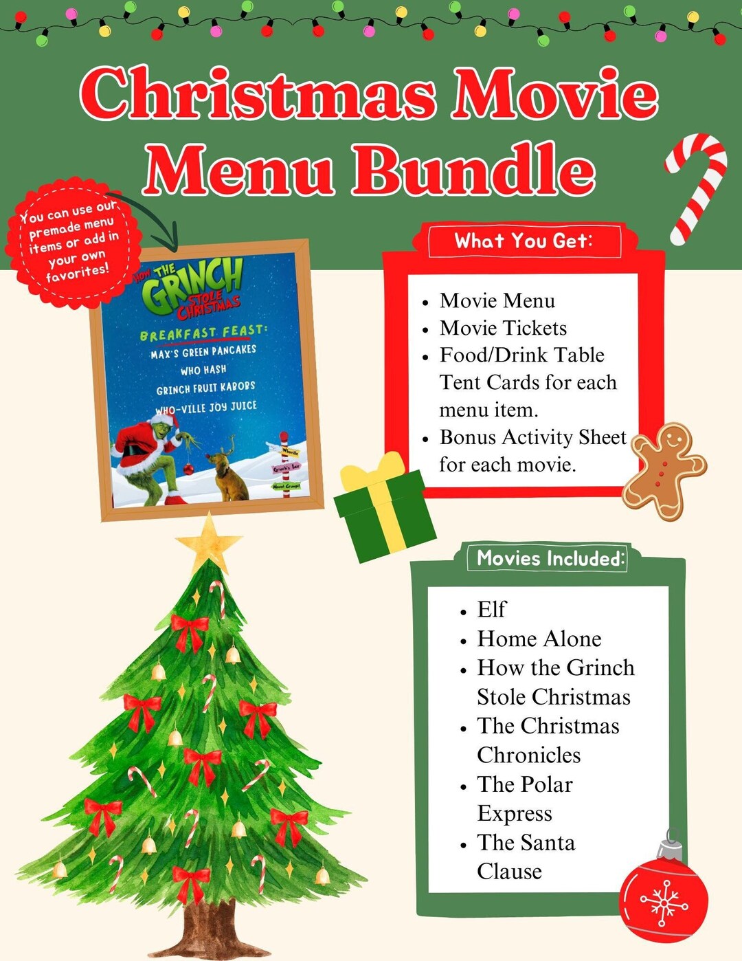 6 Christmas Movie Menus, Activity Sheets, Tickets, Table Tents ...