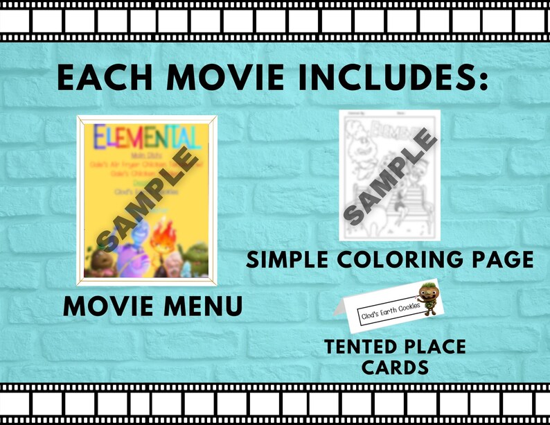 20 Disney Movie Menus, Coloring Pages, Table Tents - Movie Birthday ...