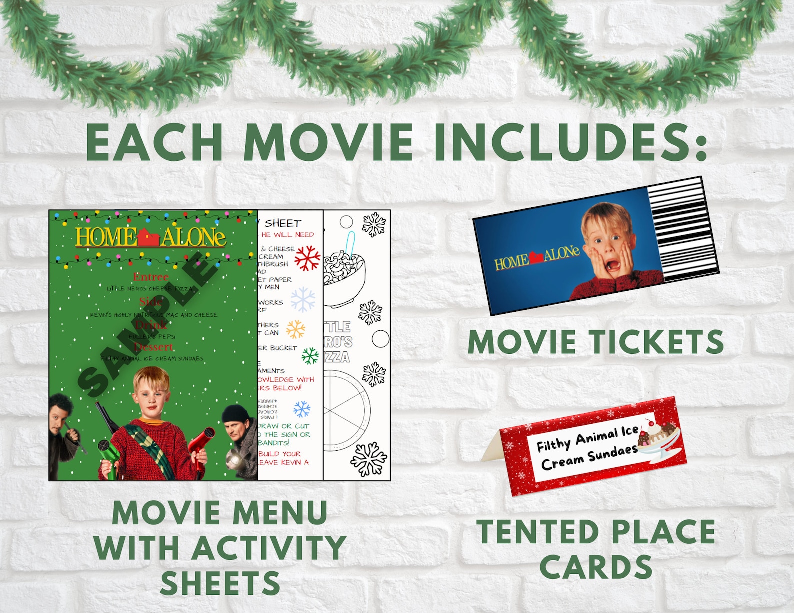 6 Christmas Movie Menus, Activity Sheets, Tickets, Table Tents ...