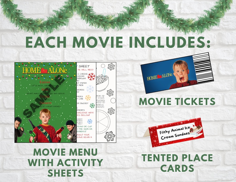 6 Christmas Movie Menus, Activity Sheets, Tickets, Table Tents ...