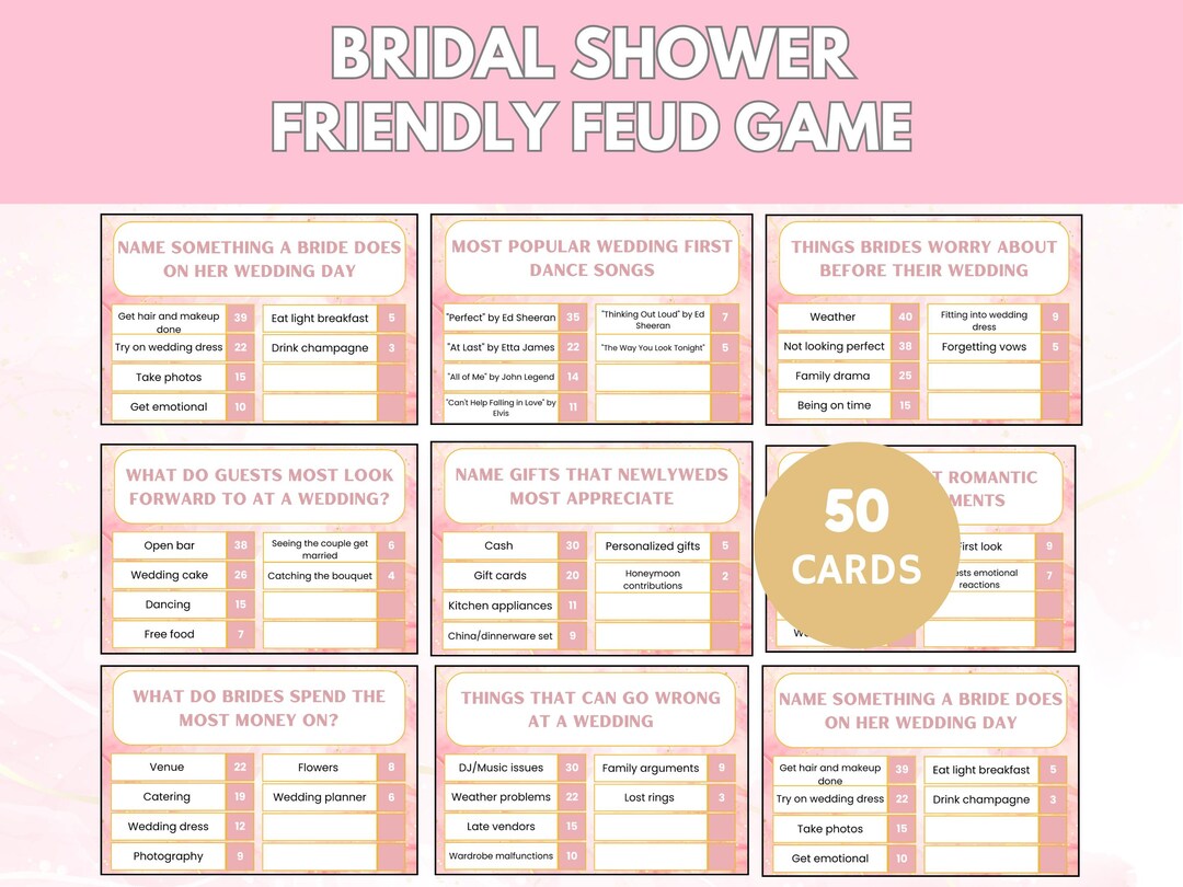 Bridal Shower Friendly Feud - Pink and Gold Themed | Hen Do Game Night ...