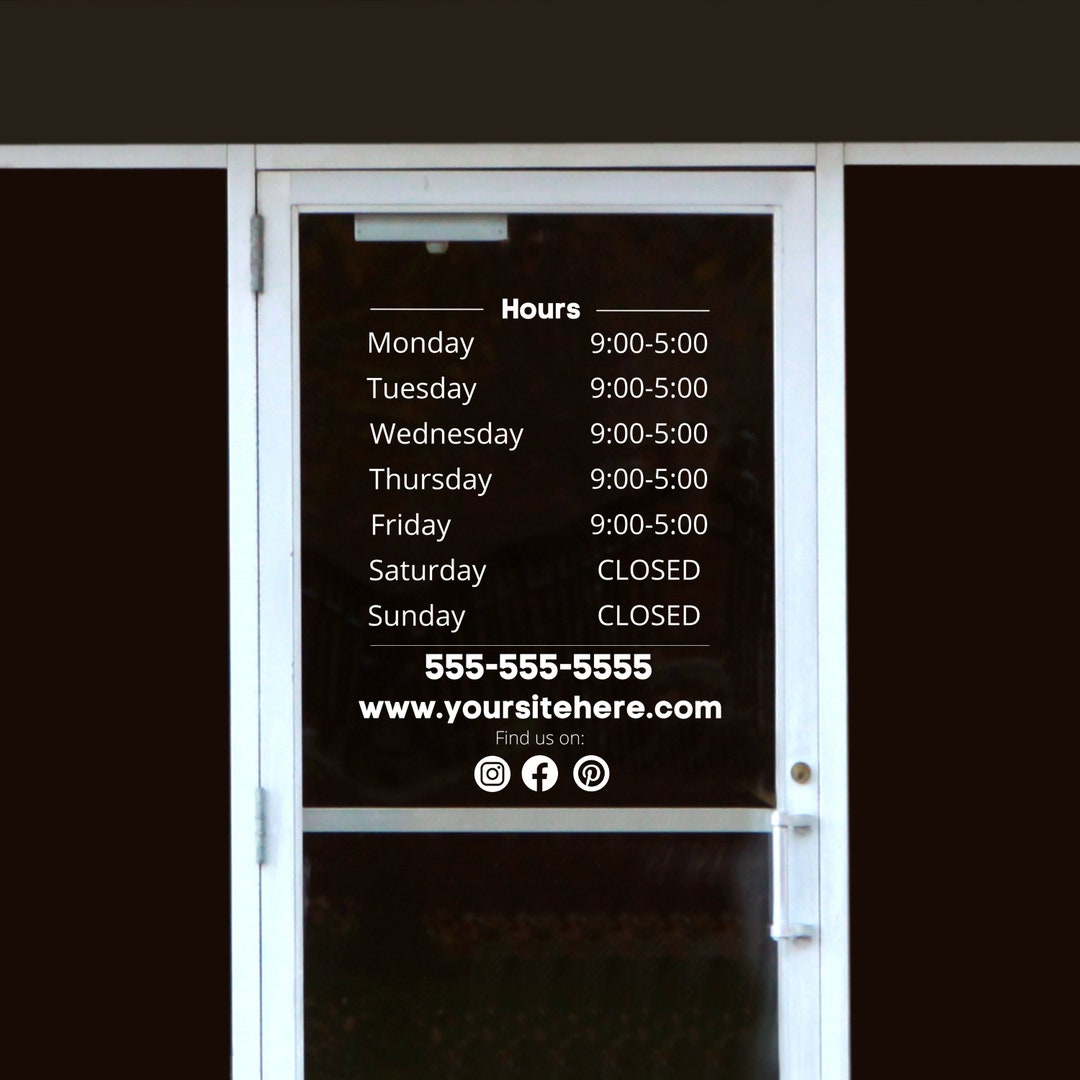 Custom Business Hours Sticker Store Hours Die Cut Decal, Store Front ...