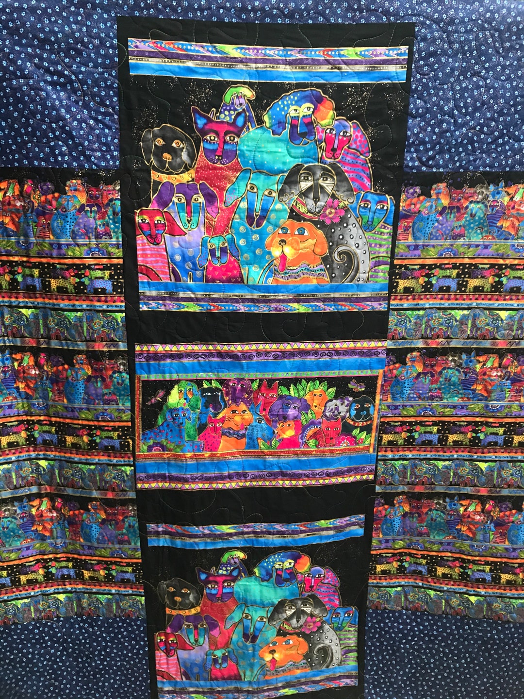 Laurel Burch Multi Color Metallic dogs KINDRED CANINES Panel 24 X 44 ...