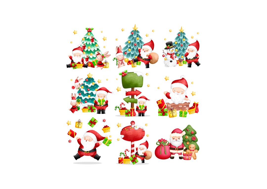Watercolor Cute Santa Clipart, Christmas Clipart, Santa Claus Art ...