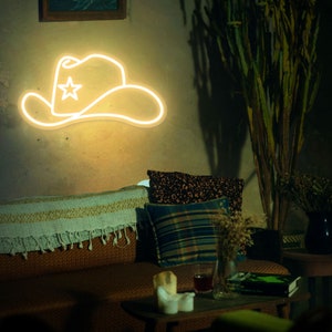 Cow Hat Neon Sign, Cowgirls Light Sign, Custom LED Light, Cowboy Hat ...
