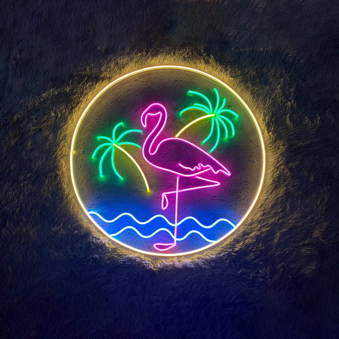 Neon Palm Tree Sign, Flamingo Neon Sign, Flamingo Decor, Sunset , Neon ...