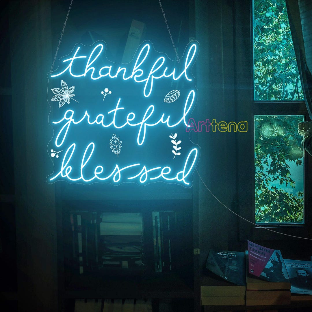 Thankful Grateful Blessed Neon Sign, Fall Autumn Led Sign, Autumn Led ...