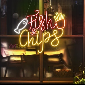 Fish & Chips Neon Sign, Fast Food Neon Sign, Restaurant Decor, Custom ...
