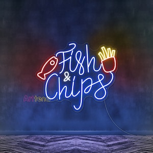 Fish & Chips Neon Sign, Fast Food Neon Sign, Restaurant Decor, Custom ...
