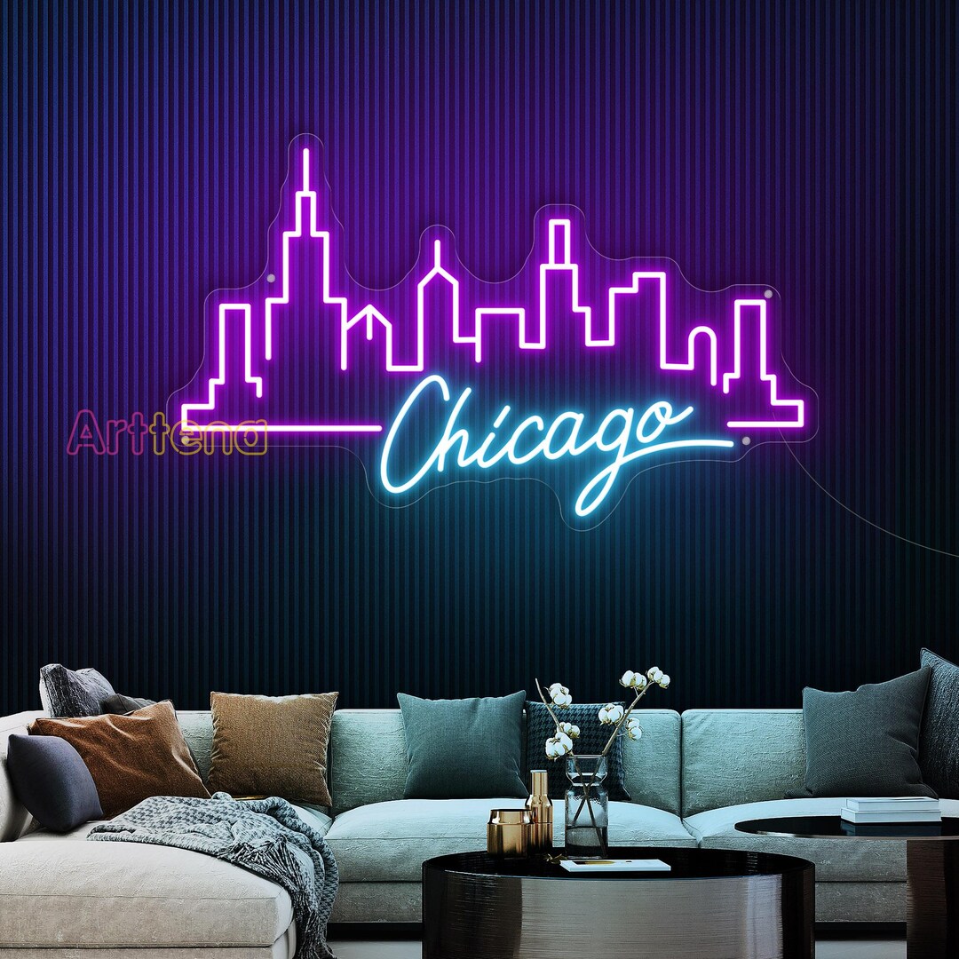 City Light Chicago Neon Sign, Skyline Neon Sign, Home Wall Decor Office ...