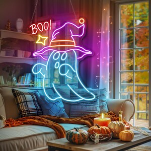 Boo Cute Neon Sign, Boo LED Neon Sign, Ghost Neon Sign, Halloween Decor ...