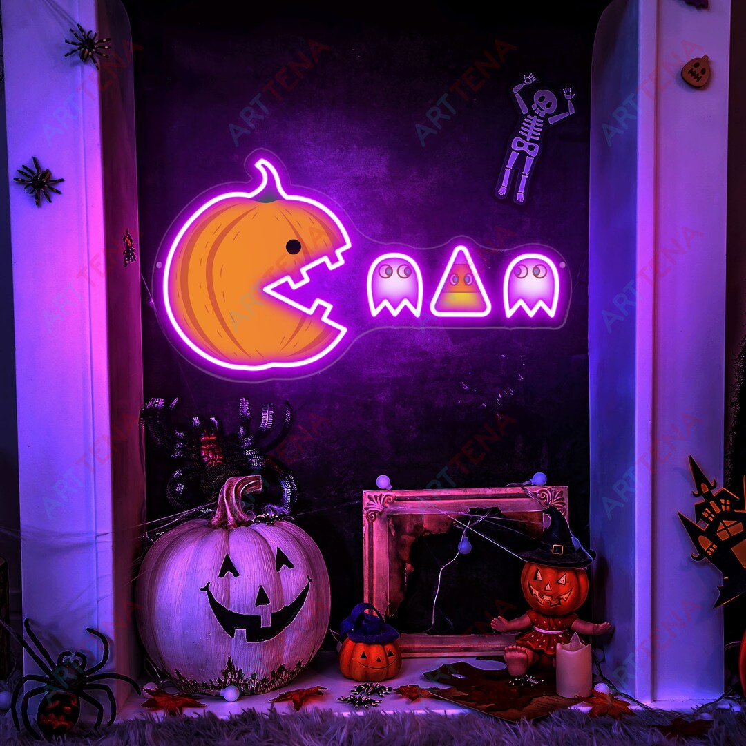 Halloween Pumpkin Neon Sign, Pumkkin and Candies, Custom Halloween Neon ...