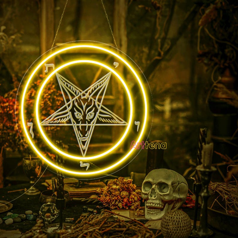 Pentagram Baphomet Satan Neon Sign, Baphomet Neon Sign, Black Goat LED ...