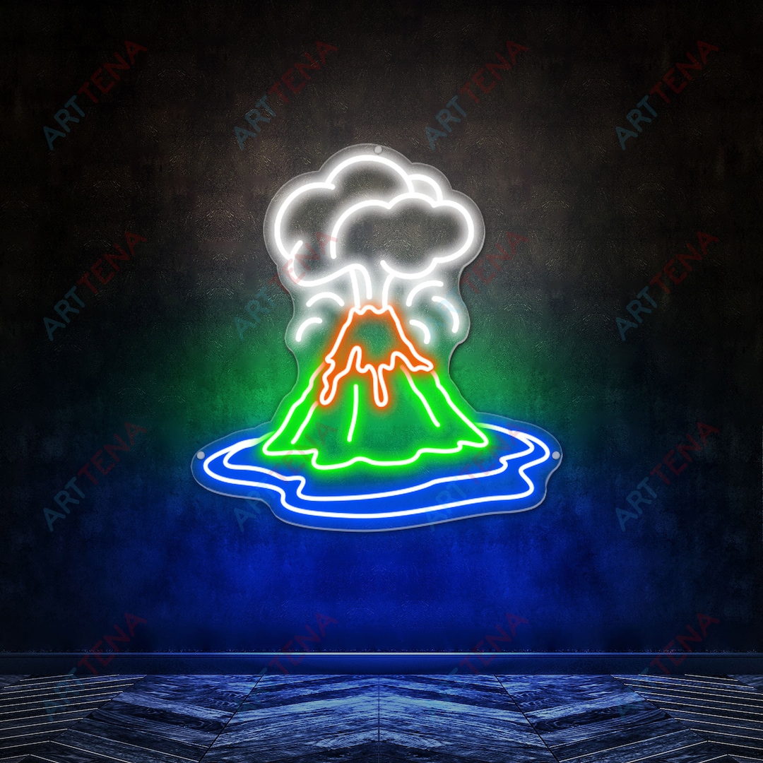 Volcano Erupting Decor,volcane Mountain Neon Sign Wall Art, Volcano ...
