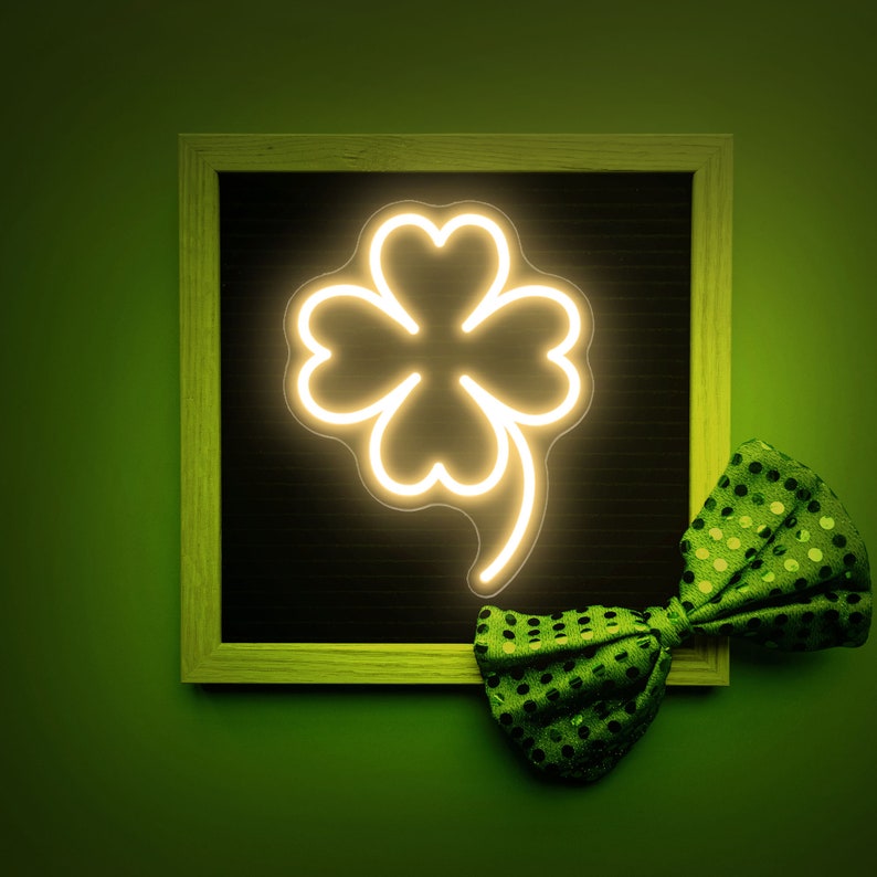 Four Leaf Clover Neon Sign, Lucky Charm Neon Lights, Valentine Gift ...