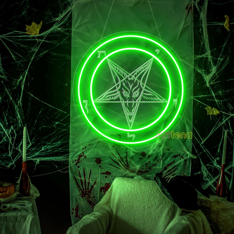 Pentagram Baphomet Satan Neon Sign, Baphomet Neon Sign, Black Goat LED ...