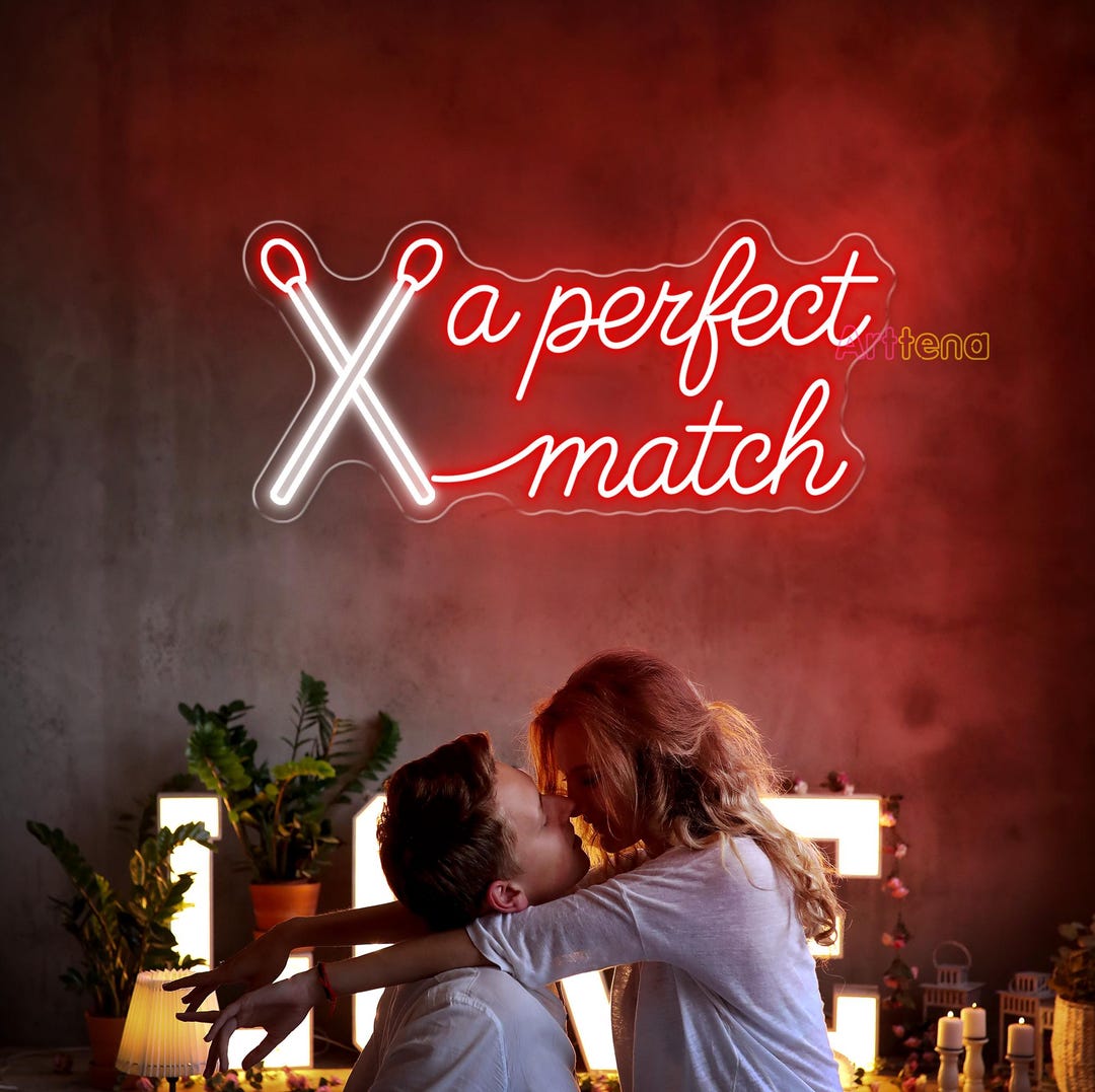 A Perfect Match LED Neon Sign, Valentine Decor Neon Sign, Love Neon ...
