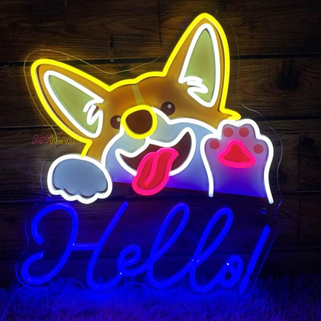 Hello Corgi Neon Sign Custom Led Sign Corgi Uv Printing Led Sign