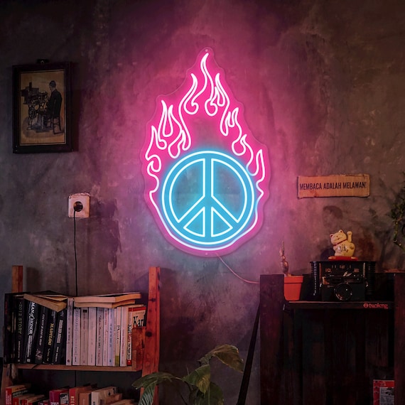 Neon Blue Peace Signs