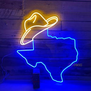 Texas Neon Sign Western Decor Texas LED Light Texas Map Wall Art Custom ...
