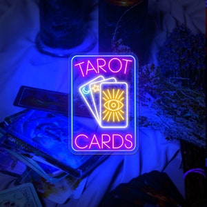 Tarot Card Neon Sign, Tarot Card Reader, Psychic Tarot Moon Stars Neon ...