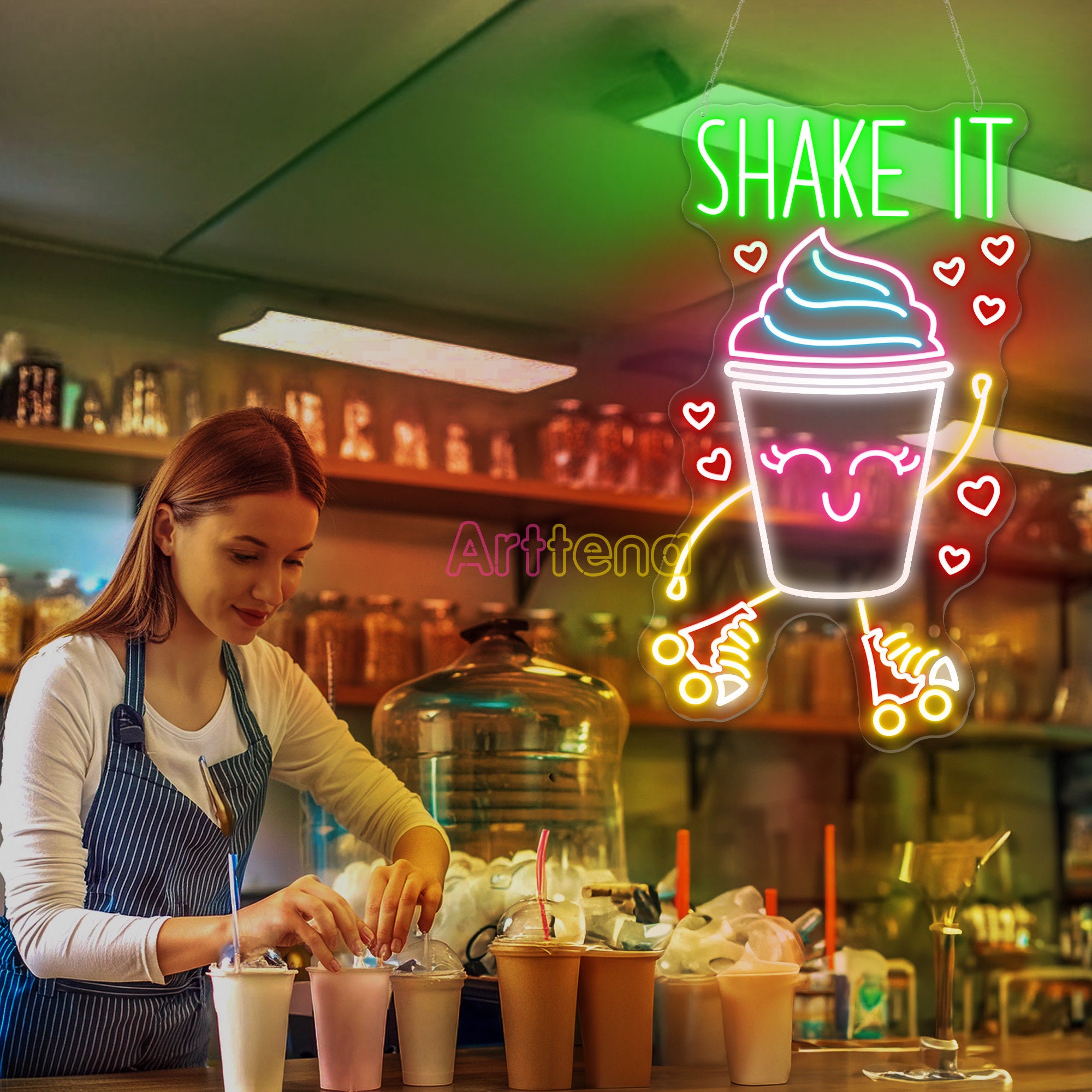 Shake It Milk Neon Sign Cup Neon Sign, Milk Led Sign Bar Decor Sign ...