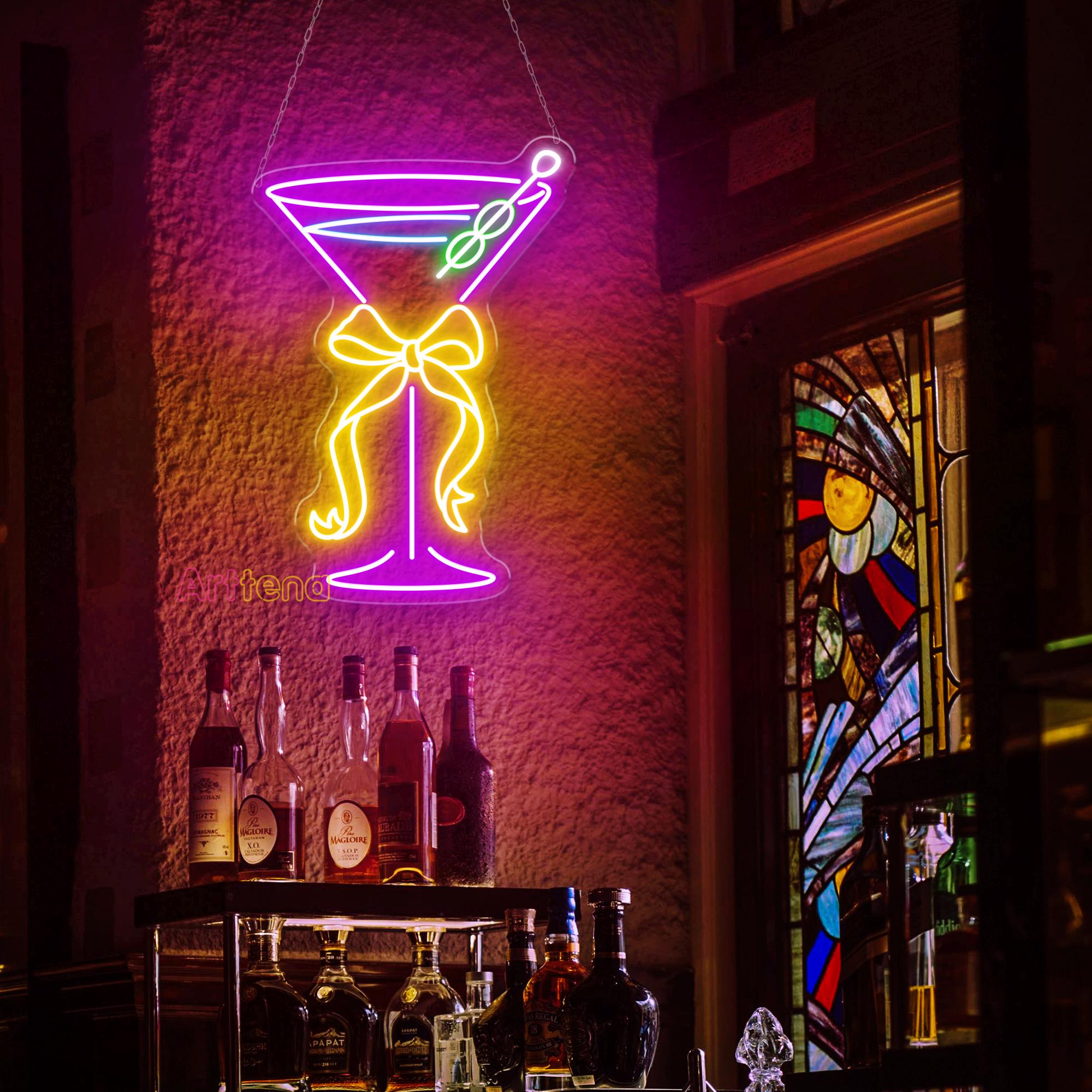Martini Time Neon Sign, Bar Party Decor, Cocktail Wall Decor, Christmas ...