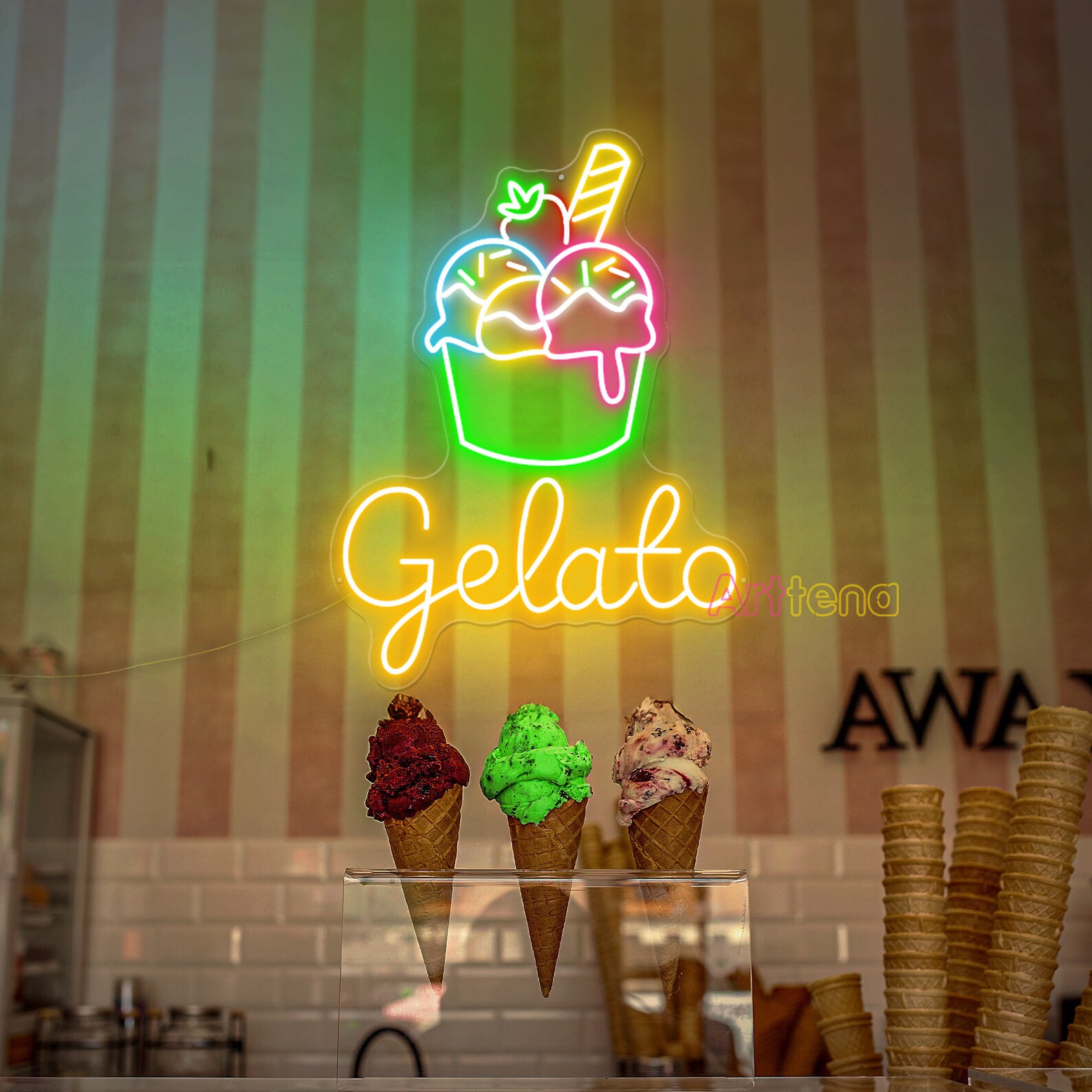 Gelato Neon Sign Ice Cream Shop LED Sign Gelato Open LED Light Custom ...