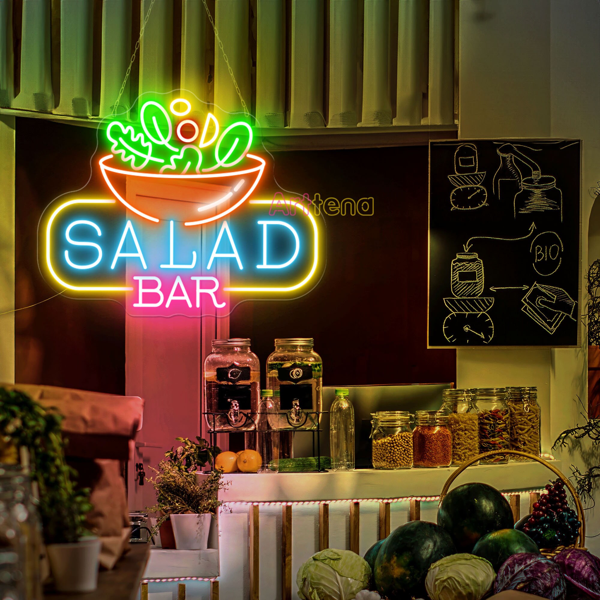 Salad Bar Neon Sign Healthy Salad Neon LED Sign Restaurant Wall Decor ...