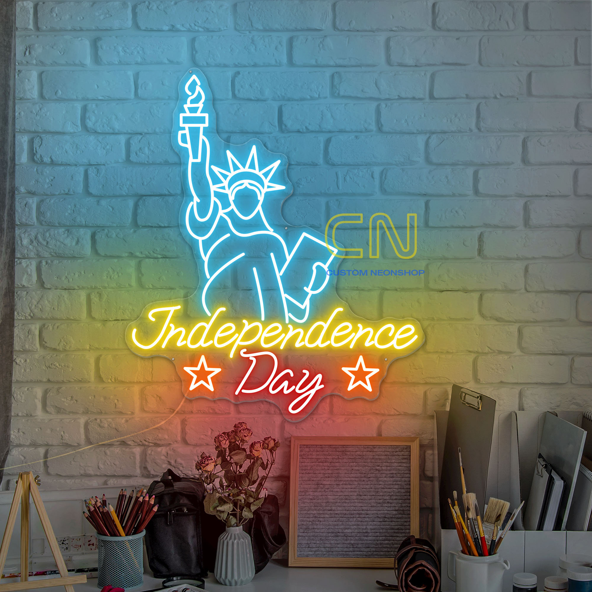 Independence Day Neon Sign Statue of Liberty Neon Light American Neon ...