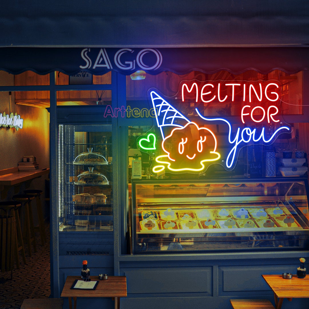 Ice Cream Melting for You Neon Sign Melting Ice Cream Cone Neon Light ...