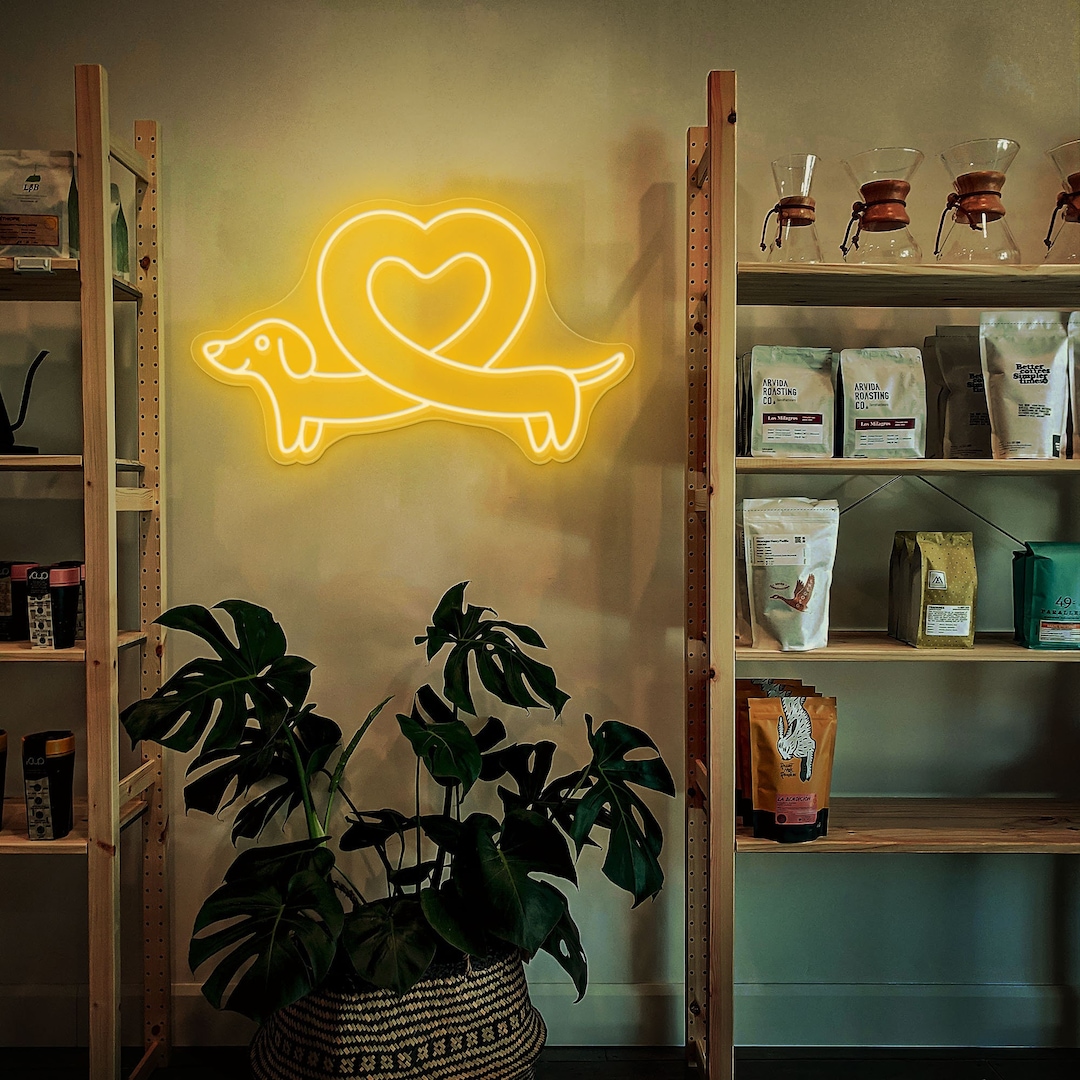 Heart Shaped Dachshund Dog Sign, Dachshund Neon Sign, Dog LED Neon ...