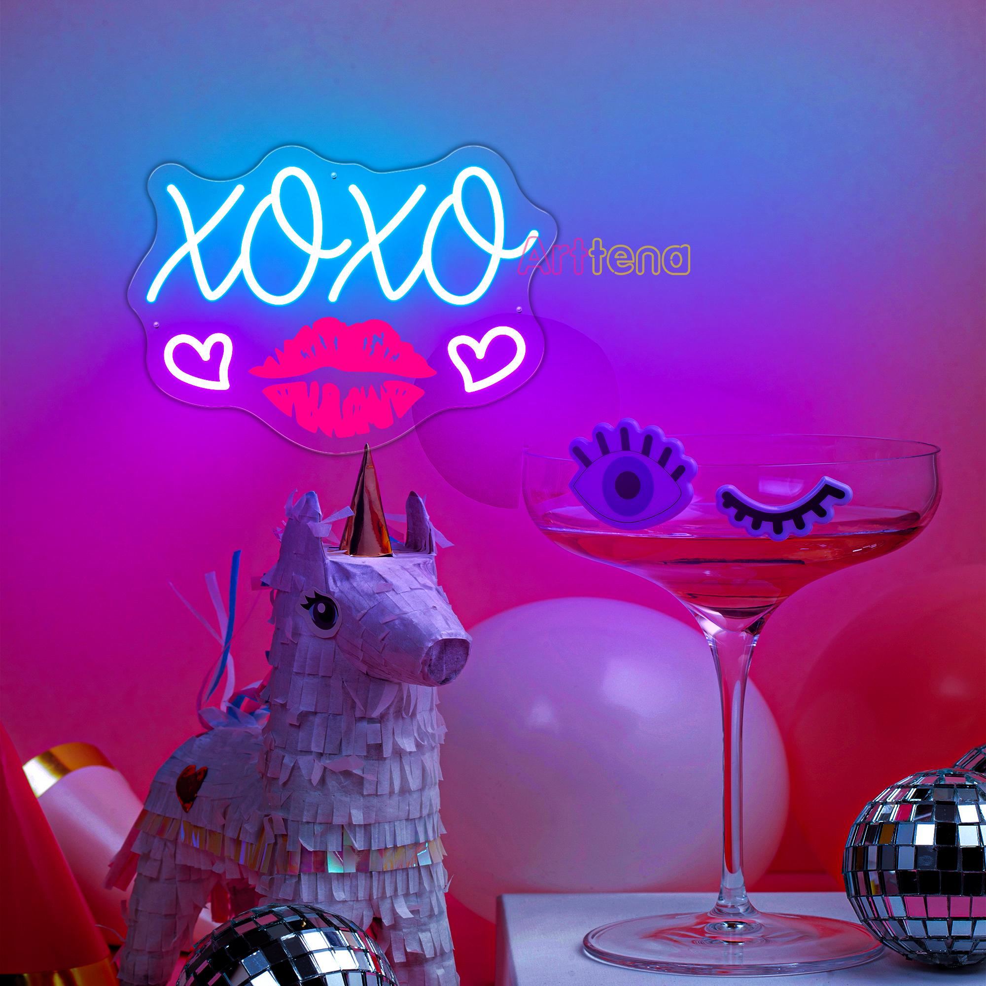 XOXO Kiss Neon Sign Custom Kisses and Hugs Neon Sign XOXO Kiss Lips ...