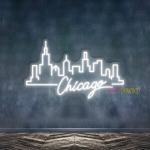 City Light Chicago Neon Sign, Skyline Neon Sign, Home Wall Decor Office ...