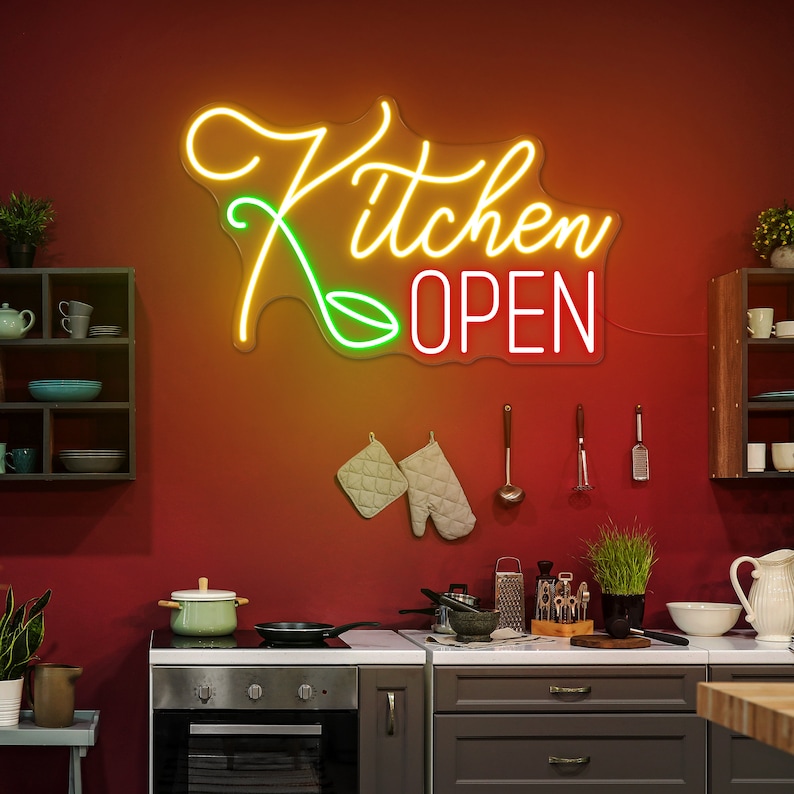 Kitchen Open Neon Sign, Restaurant Decor, Custom Business Logo - Etsy UK