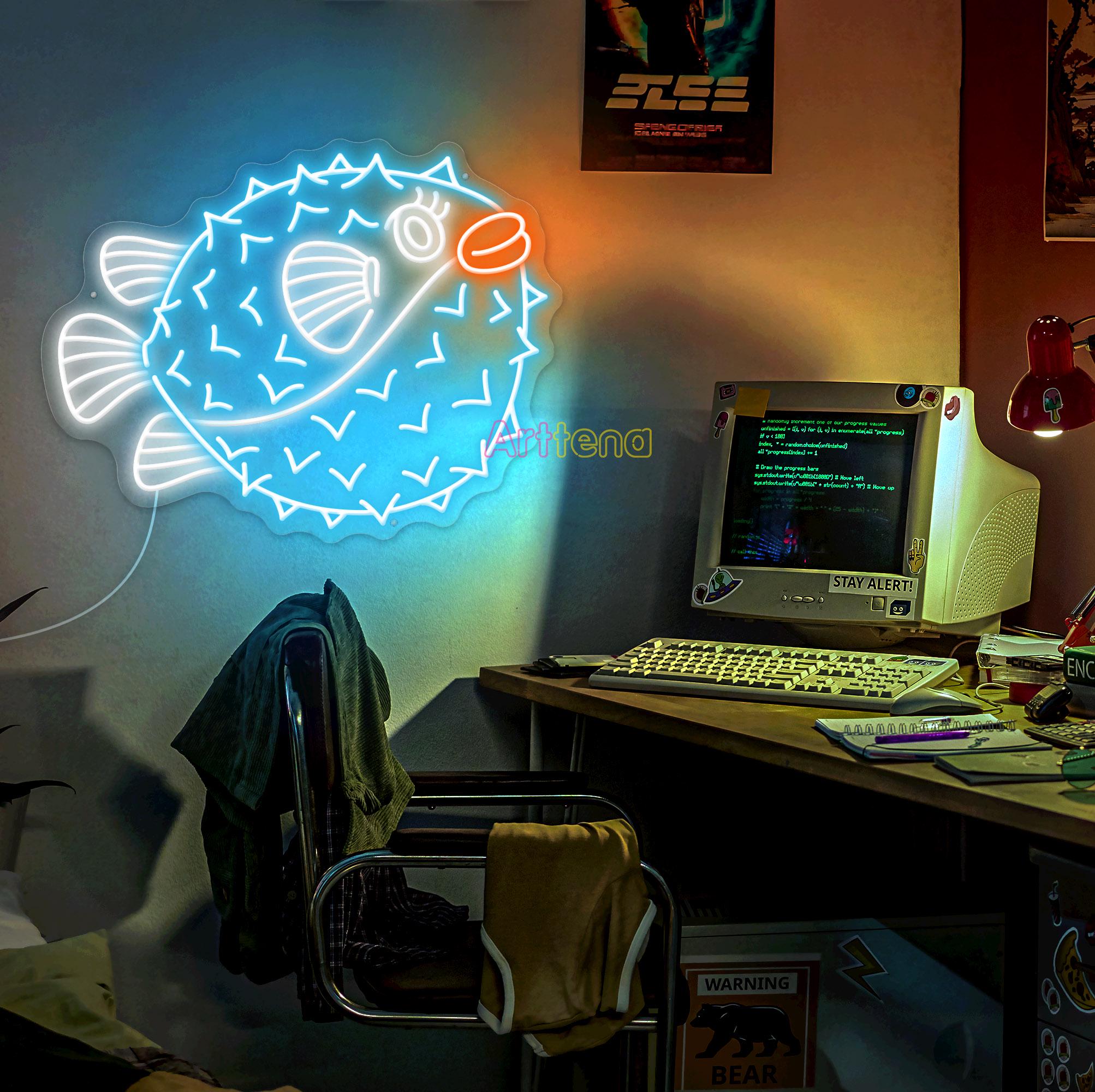 Puffer Fish Neon Sign, Fish Led Sign, Blowfish Light Sign, Fugu Led ...