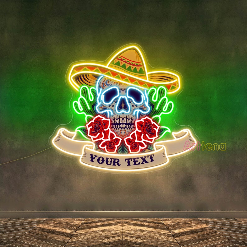 Mexican Food Neon Sign, Mexican Neon Sign, Skull LED Sign, Open Neon ...